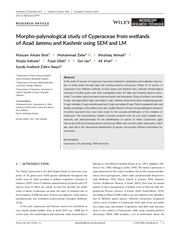 (PDF) Morpho-palynological study of Cyperaceae from wetlands of Azad ...