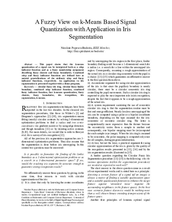 (PDF) A fuzzy view on k-means based signal quantization with application in iris segmentation