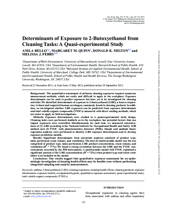 (PDF) Determinants of Exposure to 2-Butoxyethanol from Cleaning Tasks ...