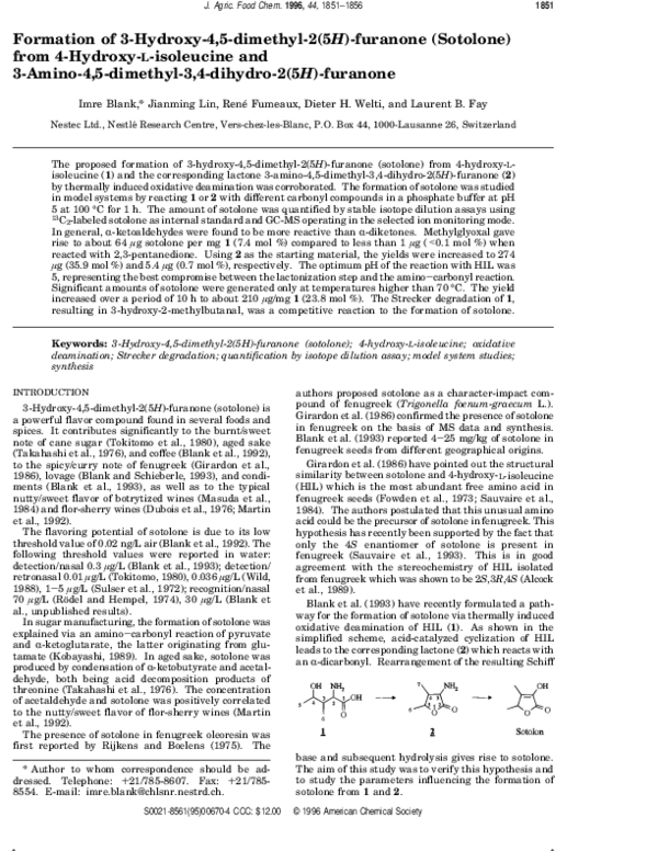 (PDF) Formation of 3-Hydroxy-4,5-dimethyl-2(5 H )-furanone (Sotolone ...