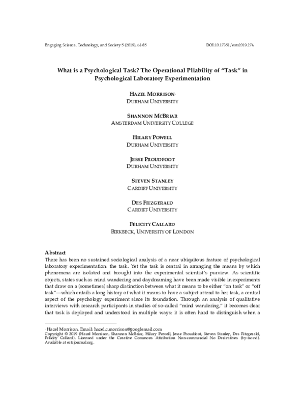 (PDF) What is a Psychological Task? The Operational Pliability of “Task ...