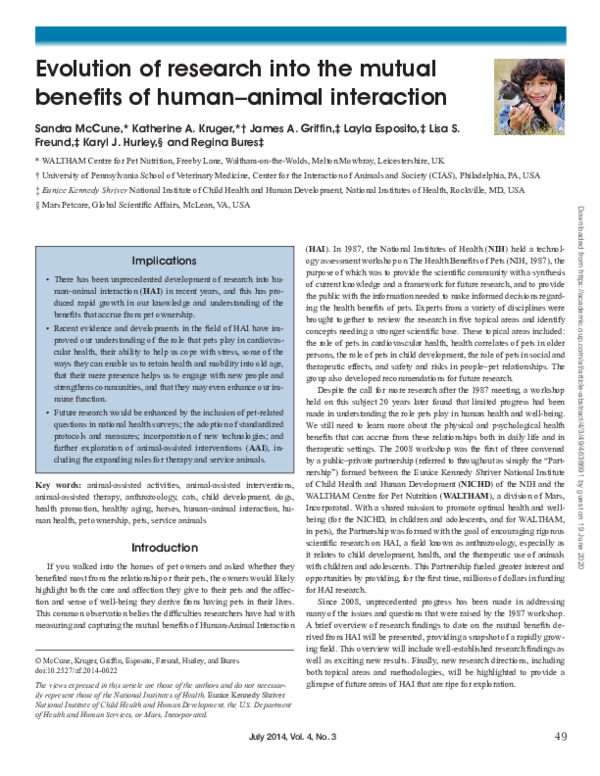 (PDF) Evolution of research into the mutual benefits of human-animal ...
