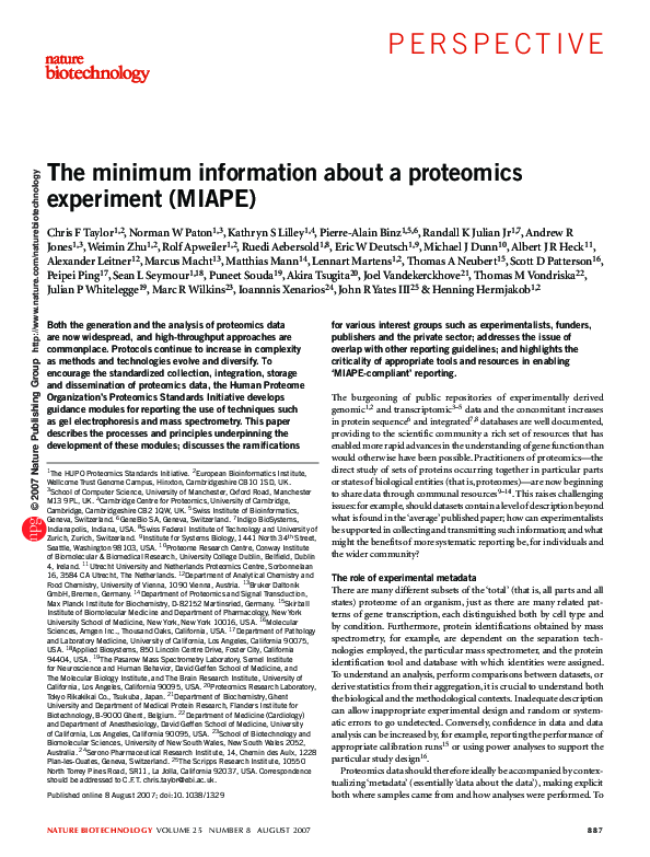 (PDF) The minimum information about a proteomics experiment (MIAPE) (PDF) The minimum information about a proteomics experiment (MIAPE)