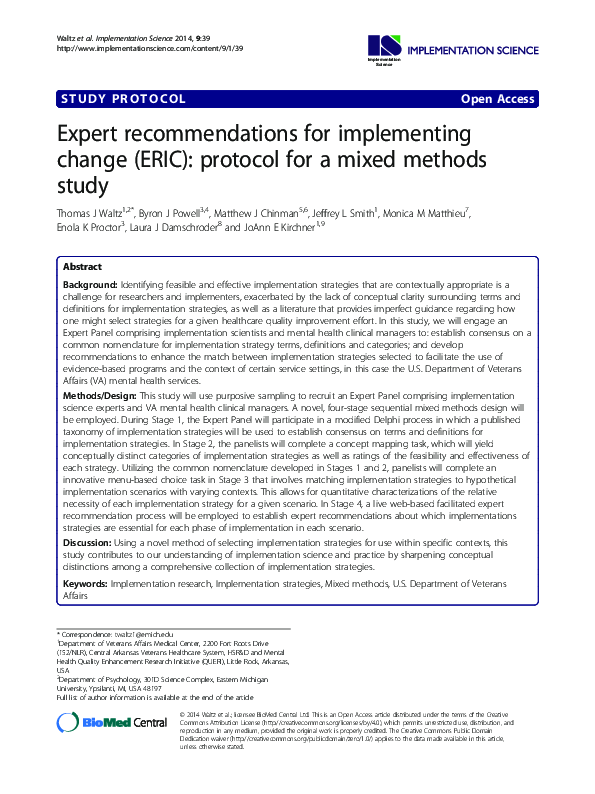 (PDF) Expert recommendations for implementing change (ERIC): protocol ...
