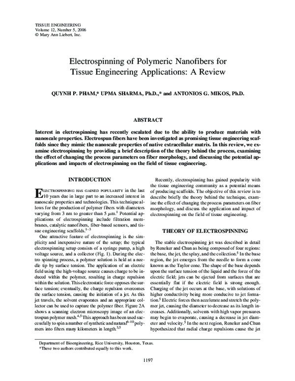 (PDF) Electrospinning of Polymeric Nanofibers for Tissue Engineering Applications: A Review
