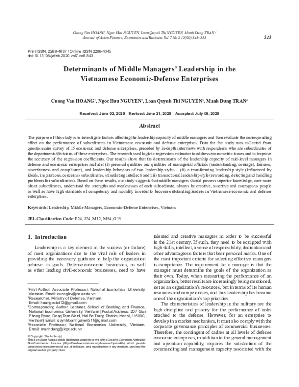 (PDF) Determinants of Middle Managers’ Leadership in the Vietnamese ...