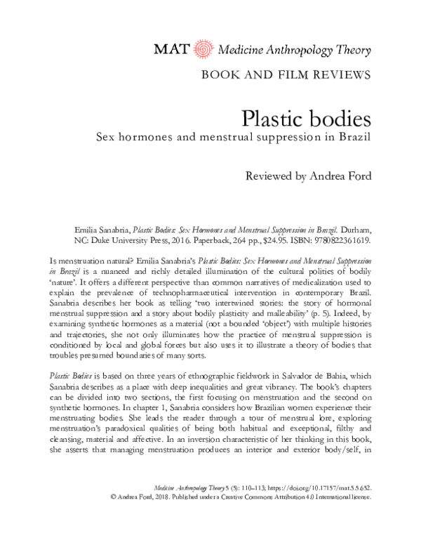(PDF) Plastic bodies: Sex hormones and menstrual suppression in Brazil (PDF) Plastic bodies: Sex hormones and menstrual suppression in Brazil