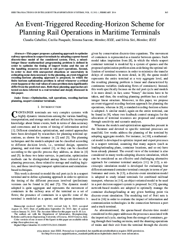 (PDF) An Event-Triggered Receding-Horizon Scheme for Planning Rail Operations in Maritime Terminals