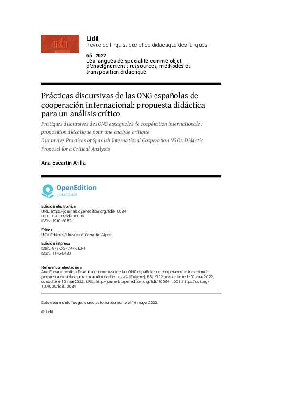 (PDF) Prácticas discursivas de las ONG españolas de cooperación internacional: Propuesta ...