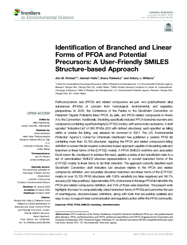 (PDF) Identification of Branched and Linear Forms of PFOA and Potential ...