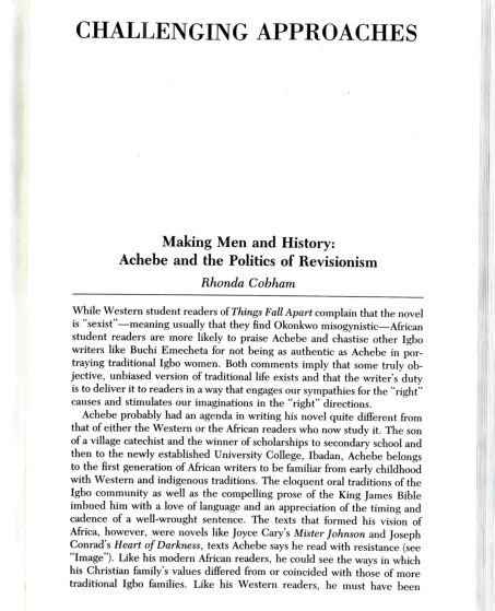 (PDF) Making Men and History: Achebe and the Politics of Revisionism