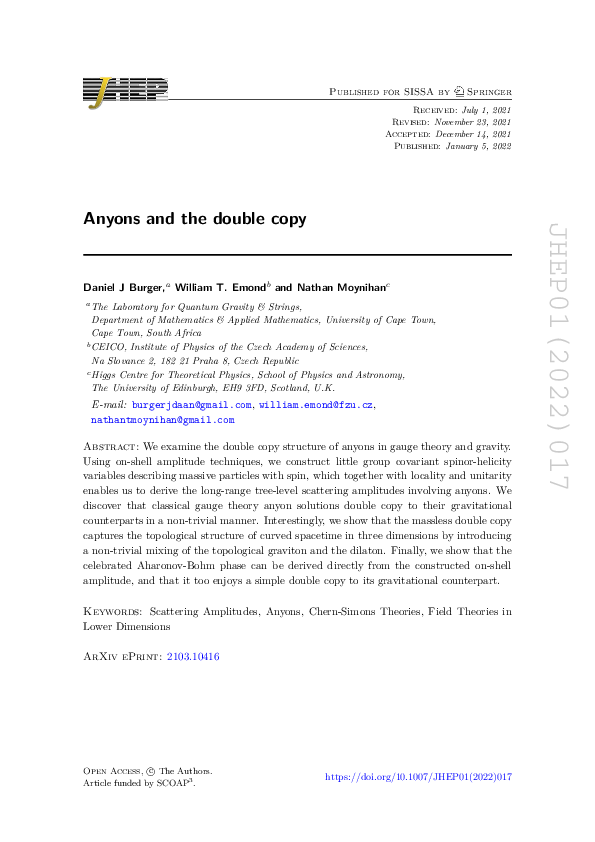 (PDF) Anyons and the double copy