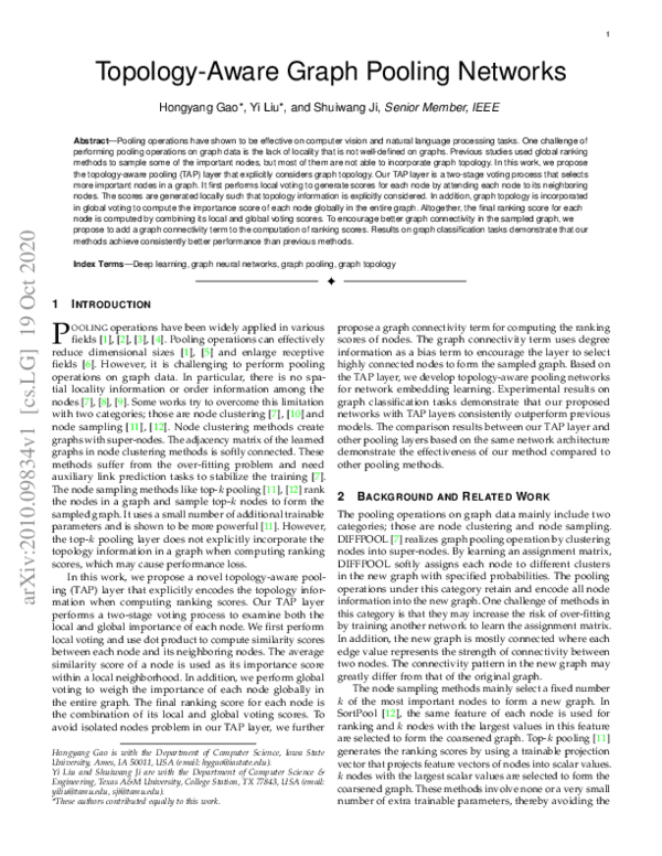 (PDF) Topology-Aware Graph Pooling Networks