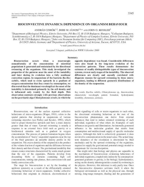 (PDF) Bioconvective dynamics: dependence on organism behaviour