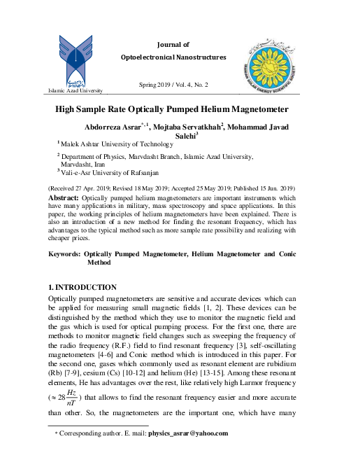 (PDF) High Sample Rate Optically Pumped Helium Magnetometer