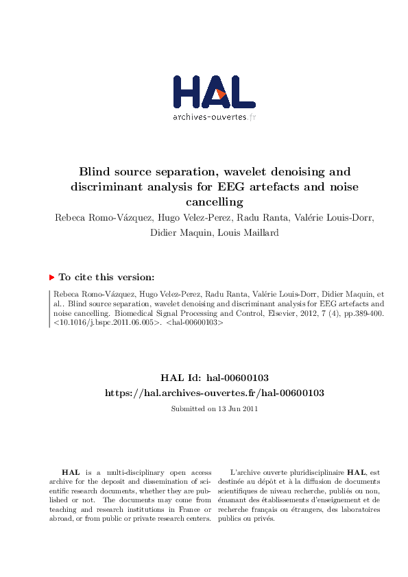 (PDF) Blind source separation, wavelet denoising and discriminant analysis for EEG artefacts and ...