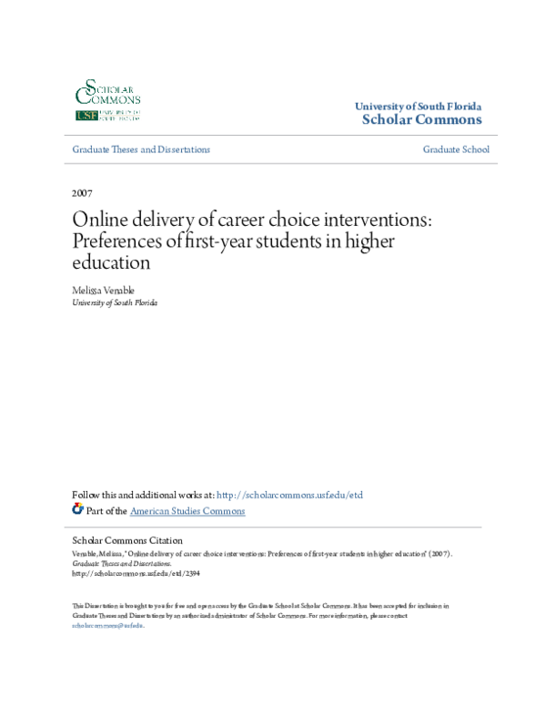 (PDF) Online delivery of career choice interventions: Preferences of ...