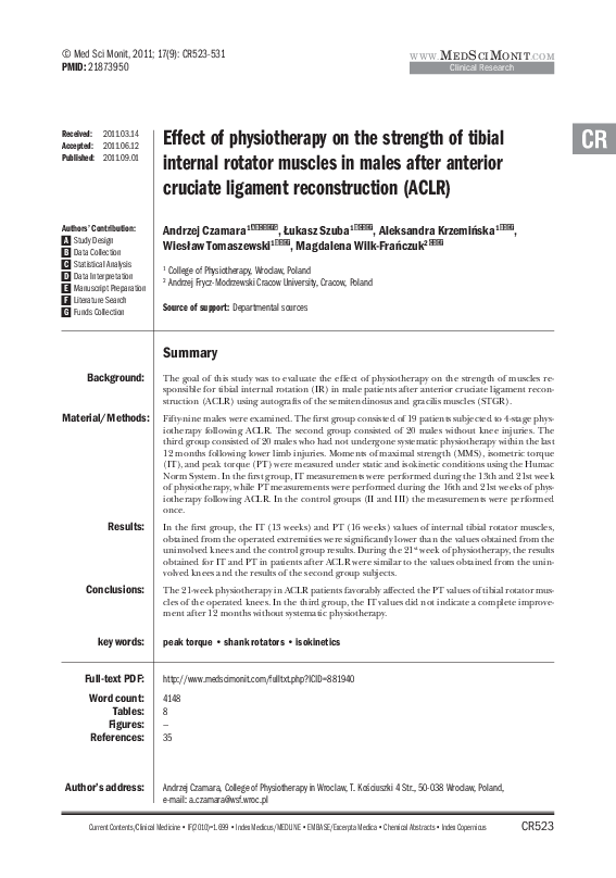 (PDF) Effect of physiotherapy on the strength of tibial internal ...