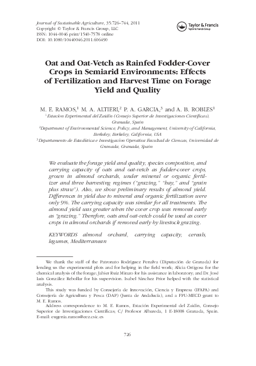 (PDF) Oat and Oat-Vetch as Rainfed Fodder-Cover Crops in Semiarid ...