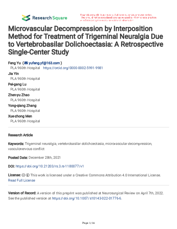 (PDF) Microvascular Decompression by Interposition Method for Treatment ...