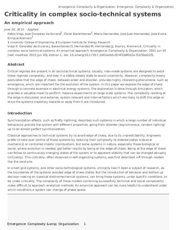 (PDF) Criticality in complex sociotechnical systems, an empirical approach