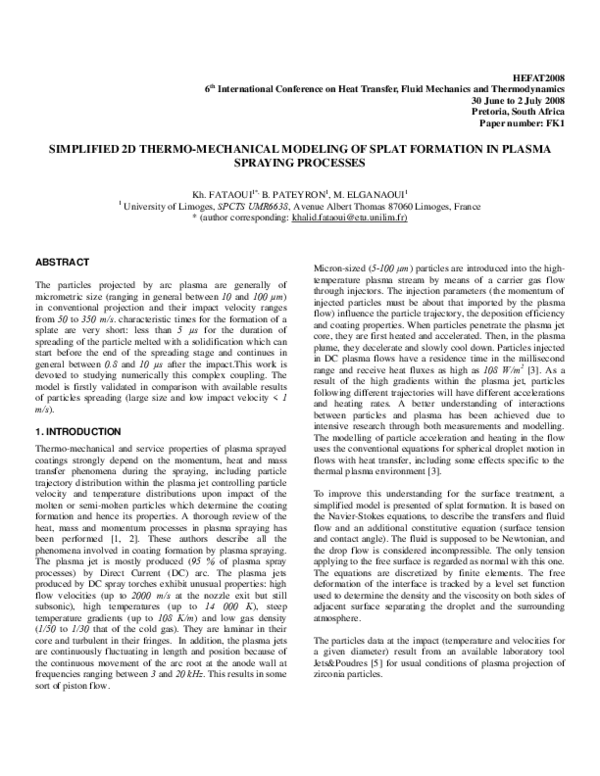 (PDF) Simplified 2D Thermo-Mechanical Modeling of Splat Formation in ...