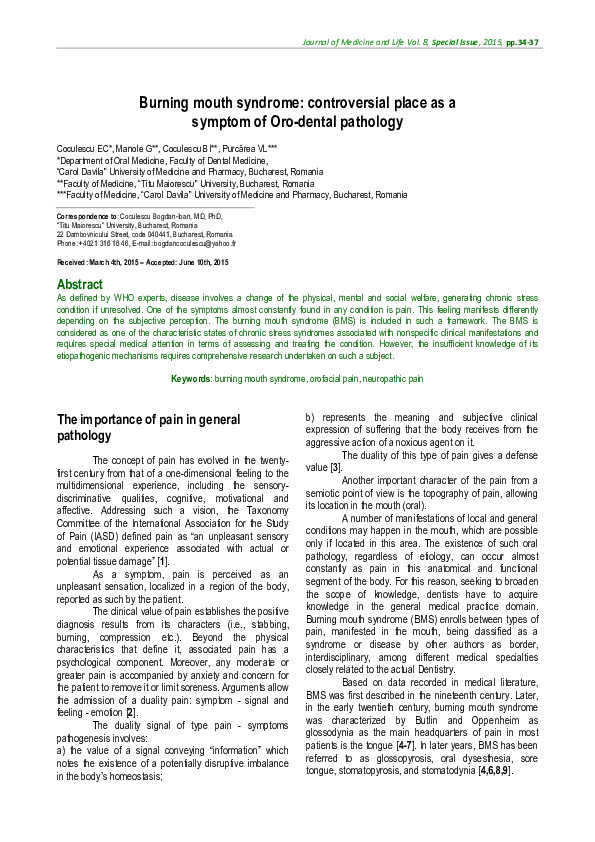 (PDF) Burning mouth syndrome: controversial place as a symptom of Oro ...