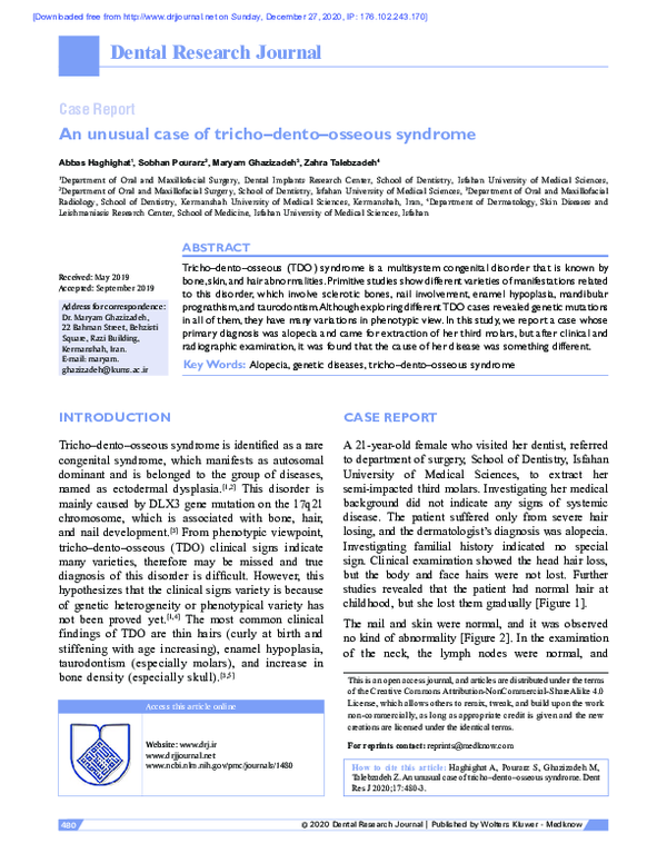 (PDF) An unusual case of tricho–dento–osseous syndrome | maryam ...