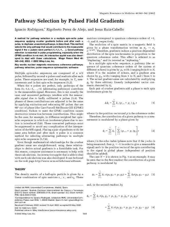 (PDF) Pathway selection by pulsed field gradients