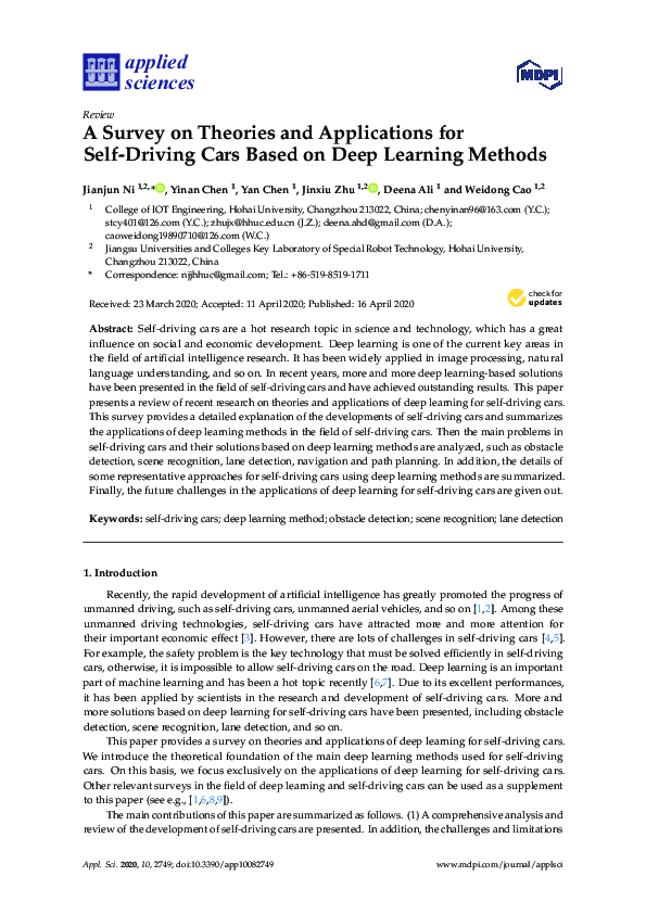 (PDF) Deep learning for self-driving cars