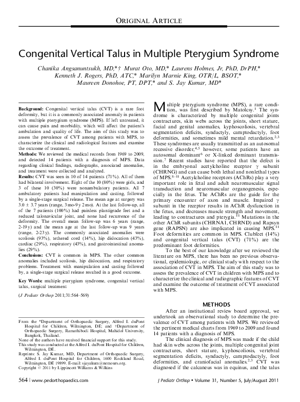 (PDF) Congenital Vertical Talus in Multiple Pterygium Syndrome
