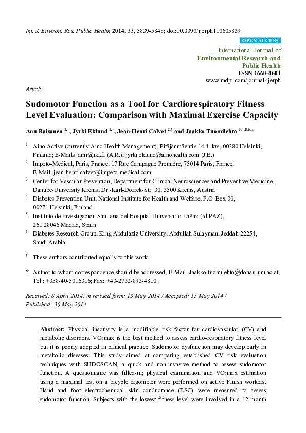 (PDF) Sudomotor Function vs VO2max in Fitness Assessment