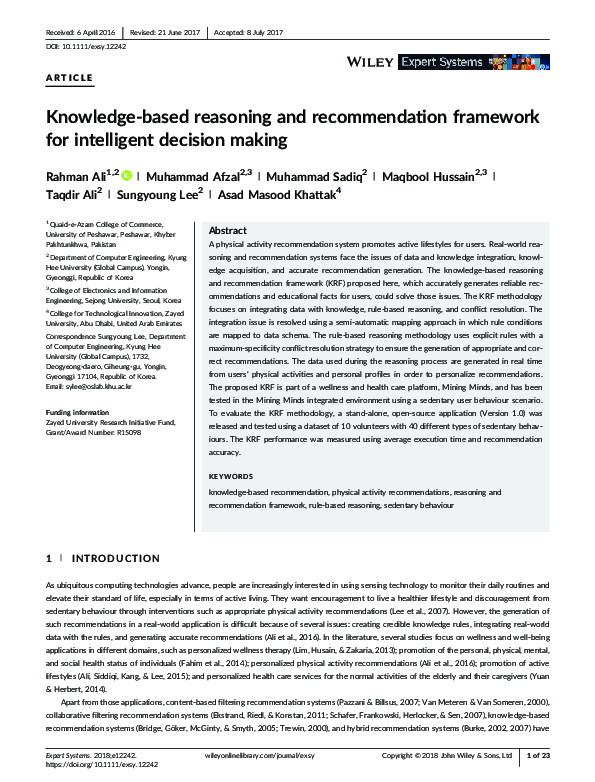 (PDF) Knowledge-based reasoning and recommendation framework for ...