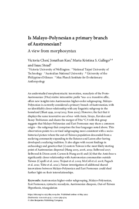 (PDF) Is Malayo-Polynesian a primary branch of Austronesian? A view ...