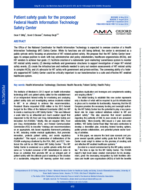 (PDF) Patient safety goals for the proposed Federal Health Information ...