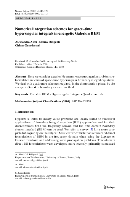 (PDF) Numerical integration schemes for space–time hypersingular integrals in energetic Galerkin BEM