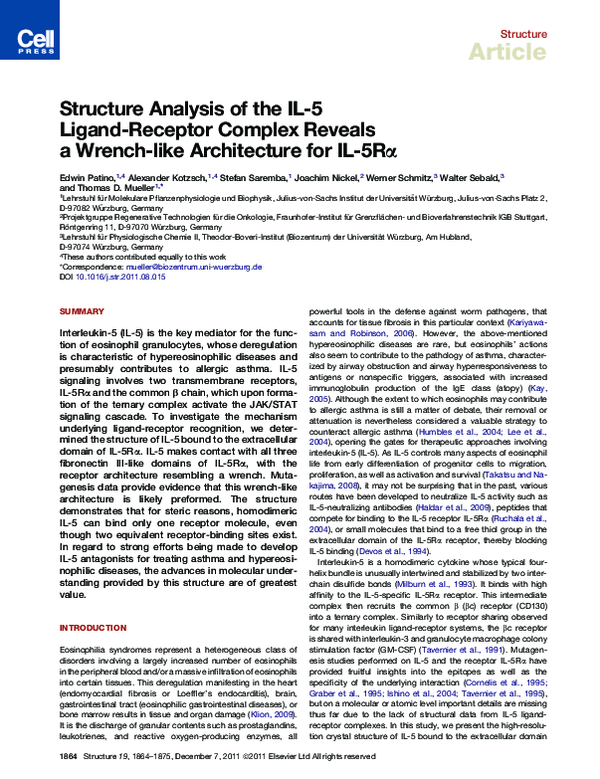 (PDF) Structure Analysis of the IL-5 Ligand-Receptor Complex Reveals a ...