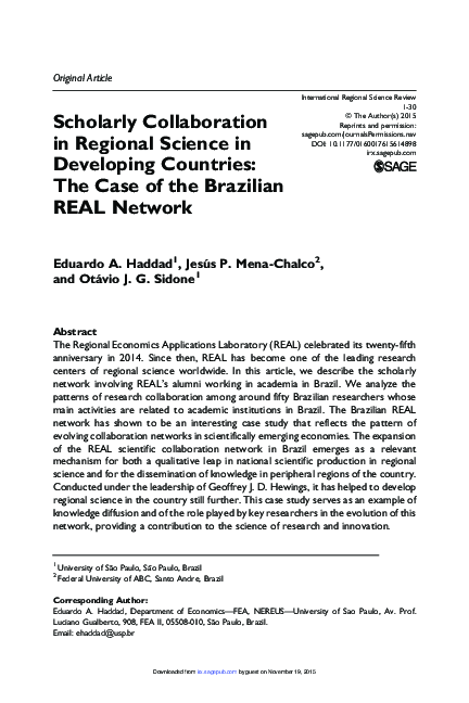 (PDF) Scholarly Collaboration in Regional Science in Developing Countries