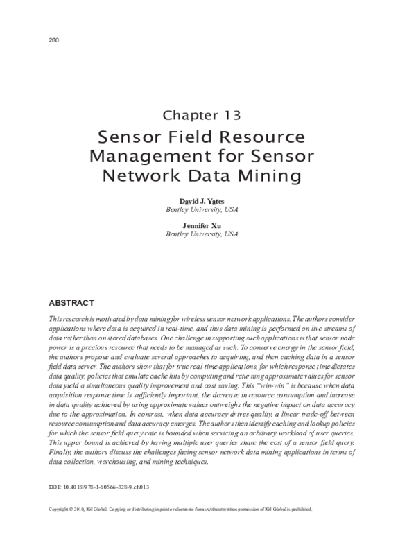 (PDF) Sensor Field Resource Management for Sensor Network Data Mining