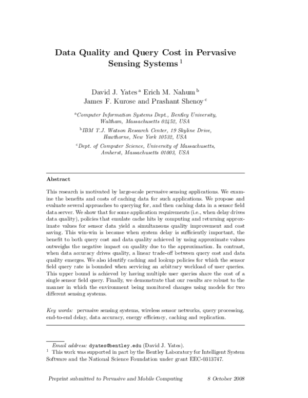 (PDF) Data quality and query cost in pervasive sensing systems