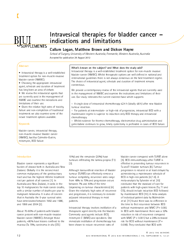 (PDF) Intravesical therapies for bladder cancer - indications and ...