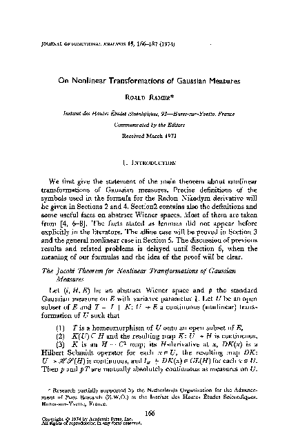 (PDF) On nonlinear transformations of Gaussian measures | Roald Ramer - Academia.edu
