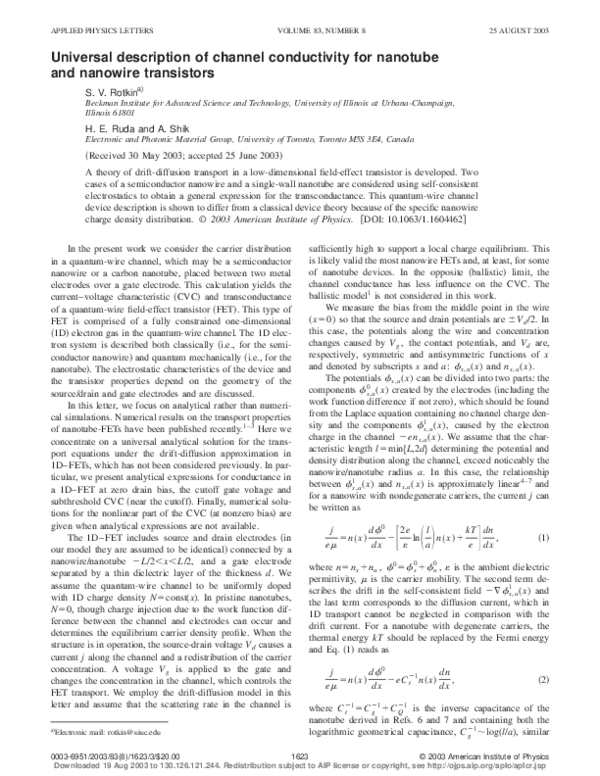 (PDF) Universal description of channel conductivity for nanotube and ...