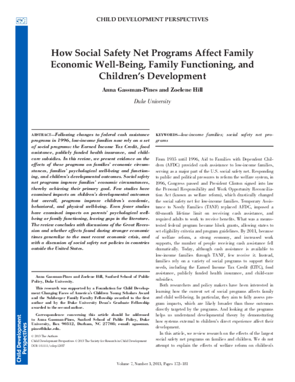 (PDF) How Social Safety Net Programs Affect Family Economic Well-Being ...