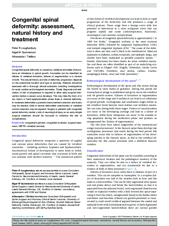 (PDF) Congenital spinal deformity: assessment, natural history and ...