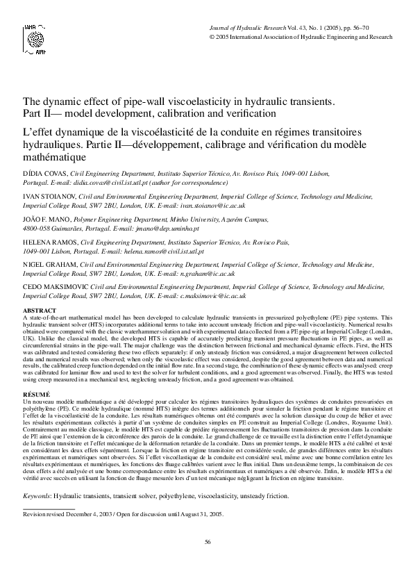 Pdf The Dynamic Effect Of Pipe Wall Viscoelasticity In Hydraulic Transients Part Ii—model