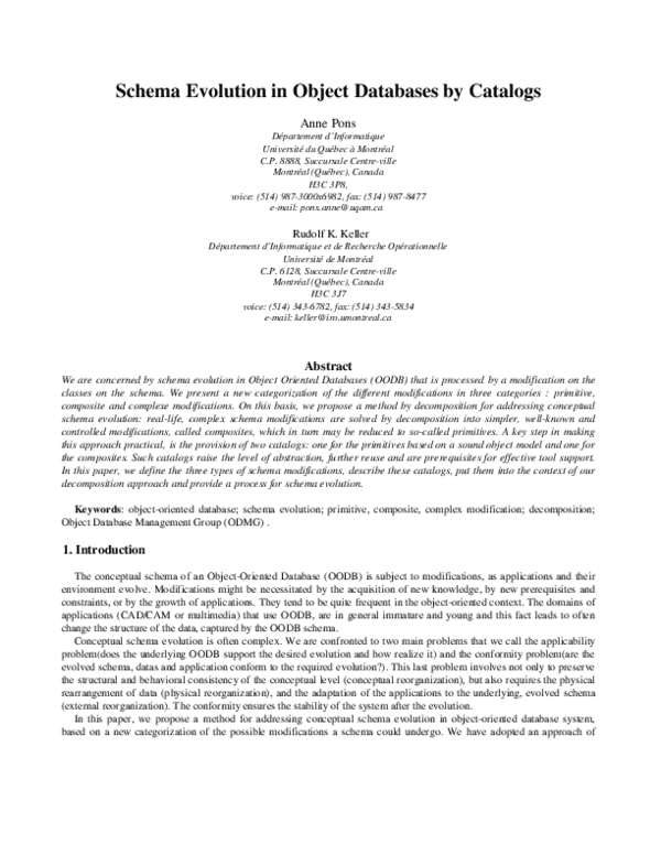 (PDF) Schema evolution in object databases by catalogs