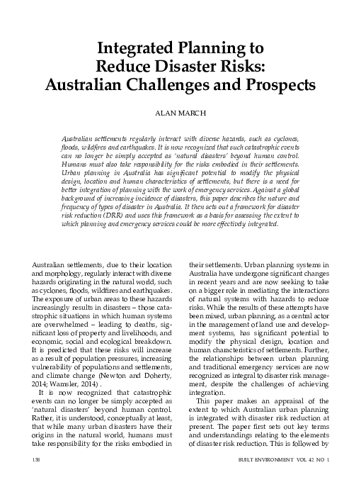 (PDF) Integrated Planning to Reduce Disaster Risks: Australian ...