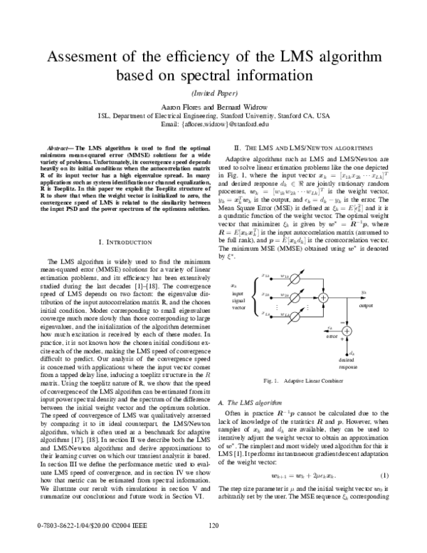 Pdf Assesment Of The Efficiency Of The Lms Algorithm Based On