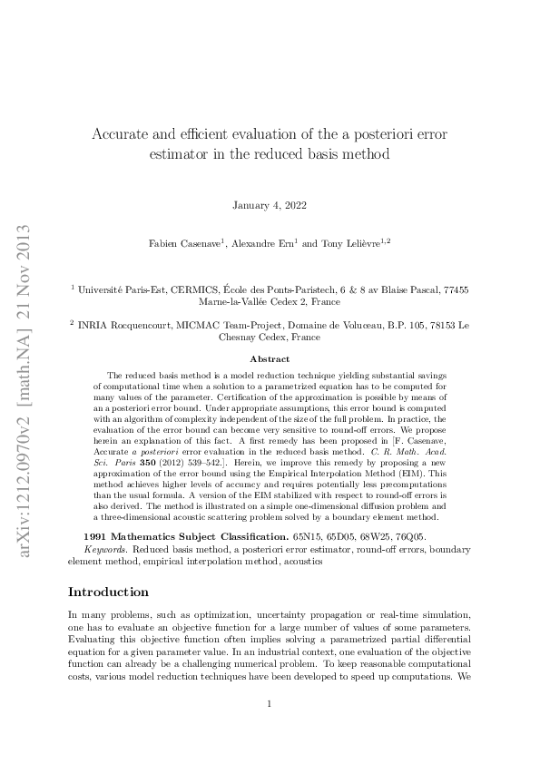 (PDF) Accurate and efficient evaluation of the a posteriori error estimator in the reduced basis ...